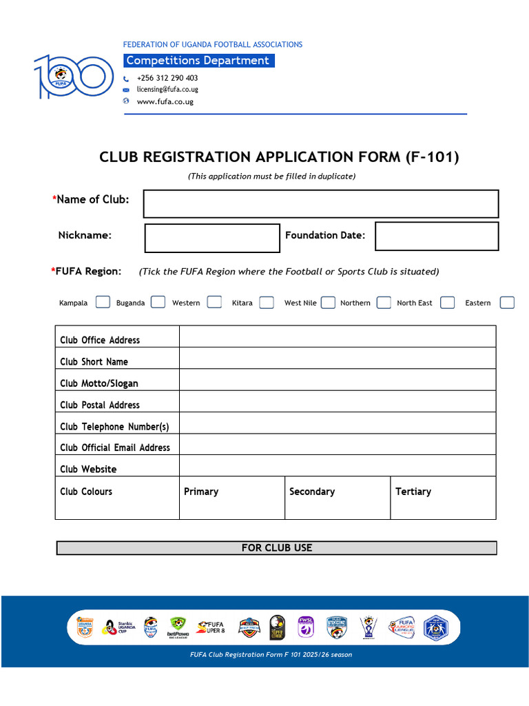 FUFA Club Registration Form F 101 | PDF
