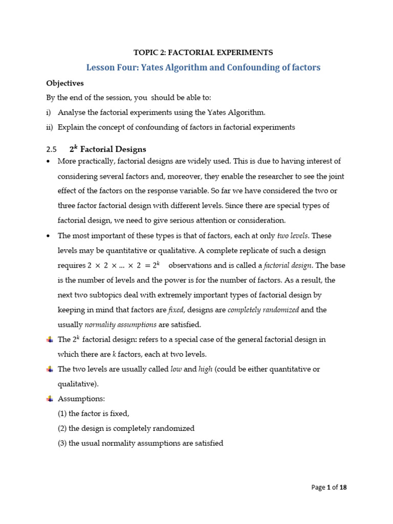 Yates Method in 2^k Factorial Design | PDF | Experiment | Analysis Of ...
