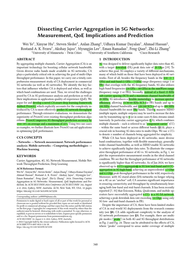 Dissecting Carrier Aggregation in 5G Networks | PDF | 4 G | Mobile Telecommunications