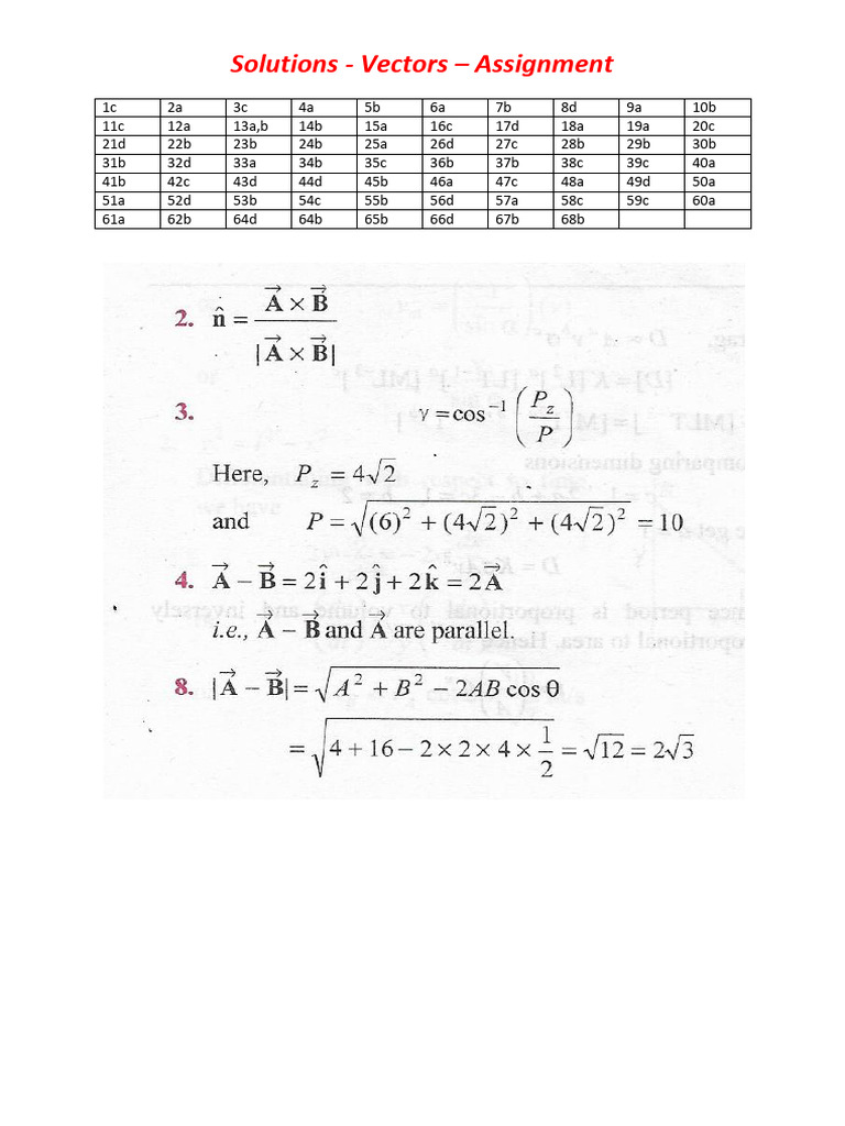 Solutions To Vectors Assignment | PDF