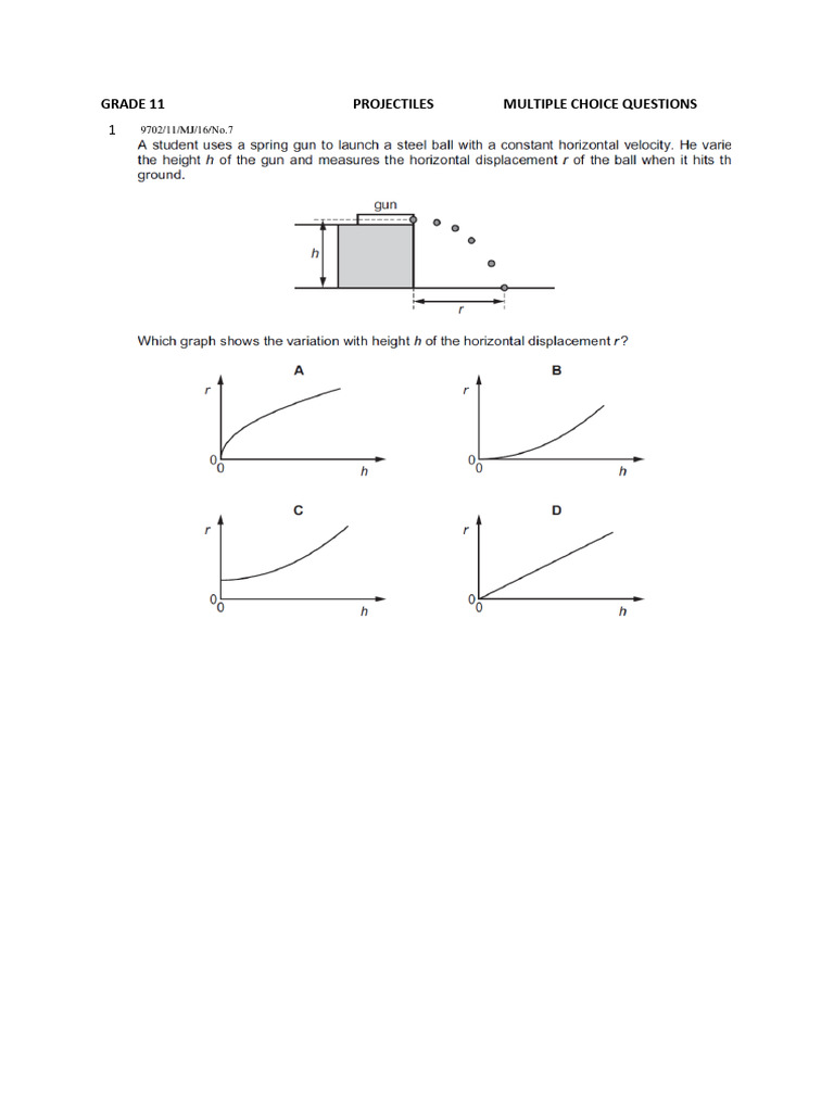 Projectile Motion MCQ 1 | PDF