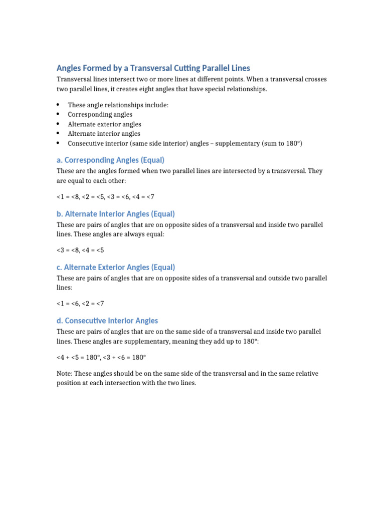 Transversal Angle Relationships Explained | PDF