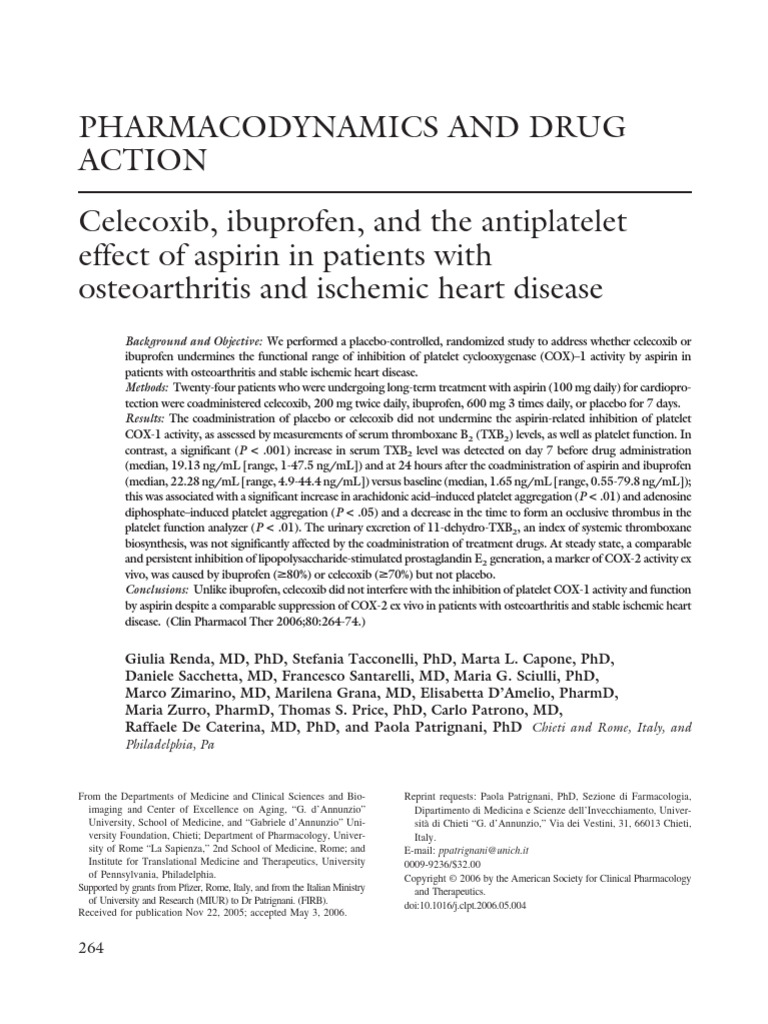 Pharmacodynamics and Drug Action Celecoxib Ibuprof | PDF | Aspirin | Platelet