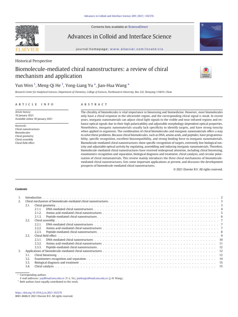 Wen Et Al. 2021. Biomolecule Mediated Chiral Nanostructures | PDF ...