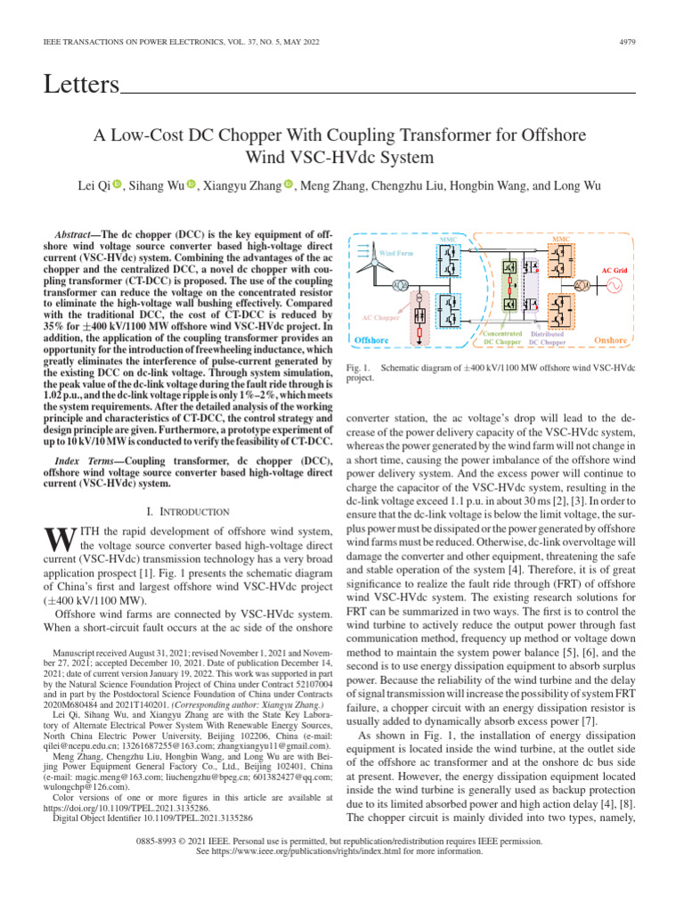 Low-Cost DC Chopper for Offshore Wind | PDF | Transformer | Resistor