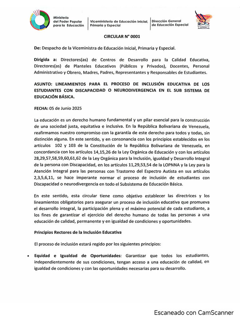 Circular Viceministerial 0001 | PDF