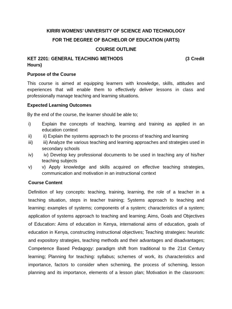 Ket 2201 General Teaching Methods | PDF | Learning | Teaching Method