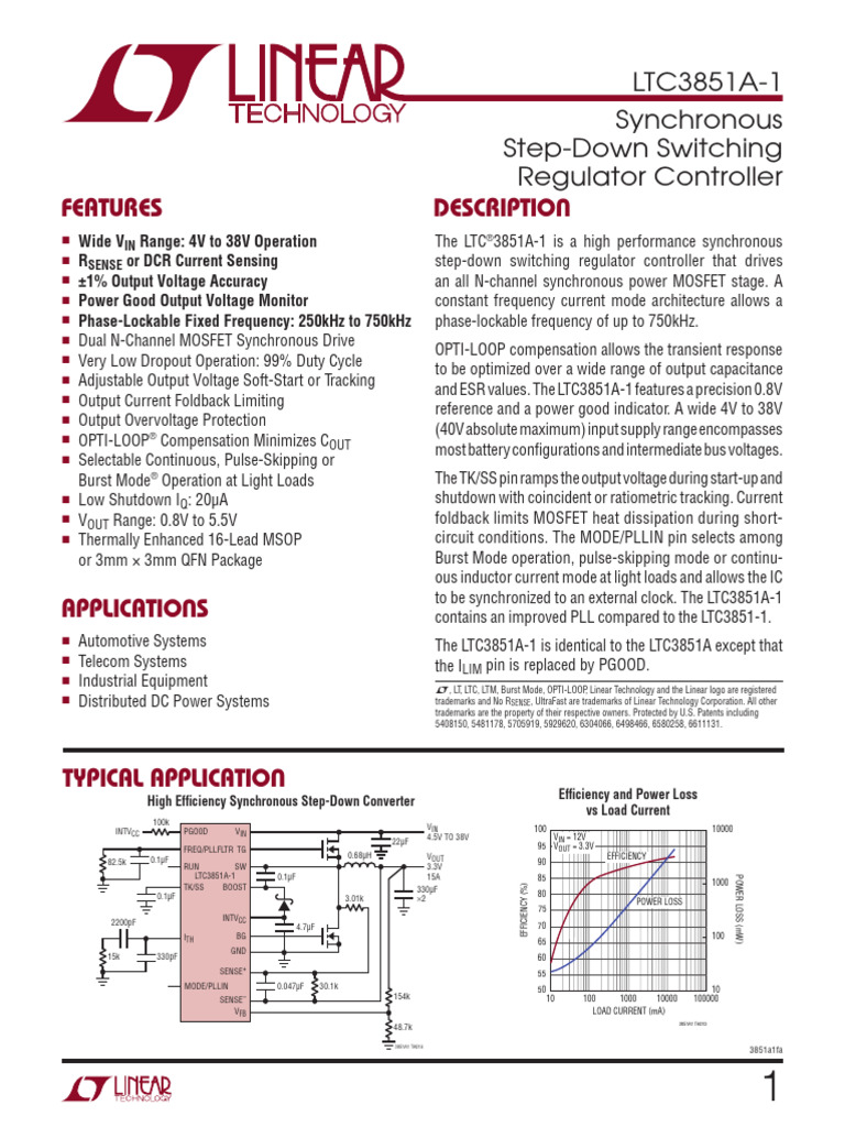 Features Description: Ltc3851A-1 Synchronous Step-Down Switching Regulator Controller | PDF ...
