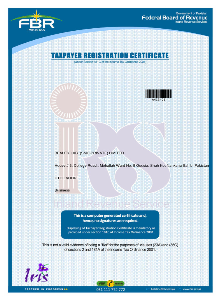TaxPayer Registration Certificate | PDF