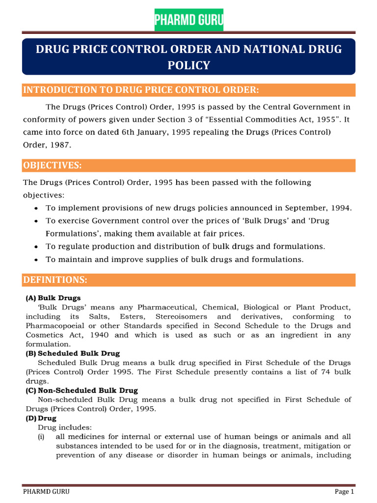 Drug Price Control Order and National Drug Policy. | PDF