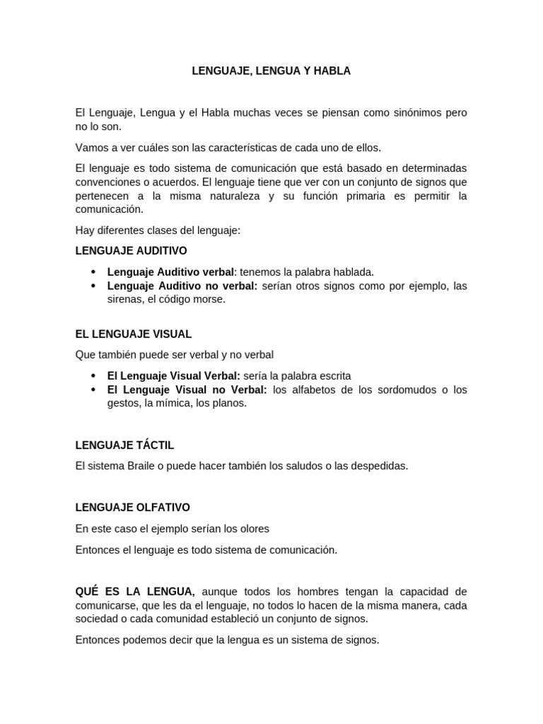 Diferencias entre Lenguaje, Lengua y Habla | PDF | Habla | Comunicación