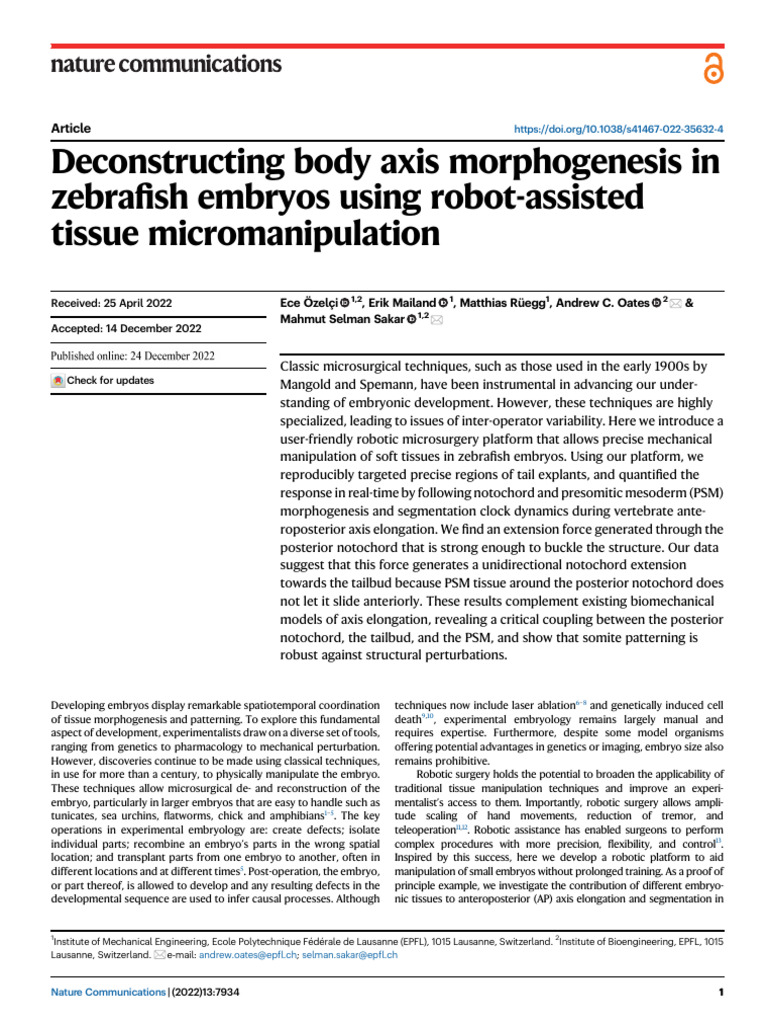 Deconstructing Body Axis Morphogenesis in Zebrafish Embryos Using Robot-Assisted Tissue ...