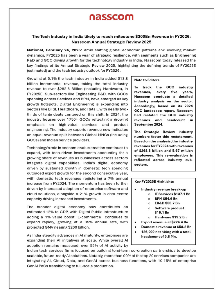 Nasscom SR Press Release | PDF | Artificial Intelligence | Intelligence (AI) & Semantics