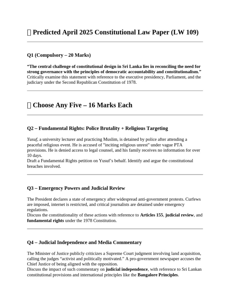 April 2025 Constitutional Law Paper | PDF | State Of Emergency ...