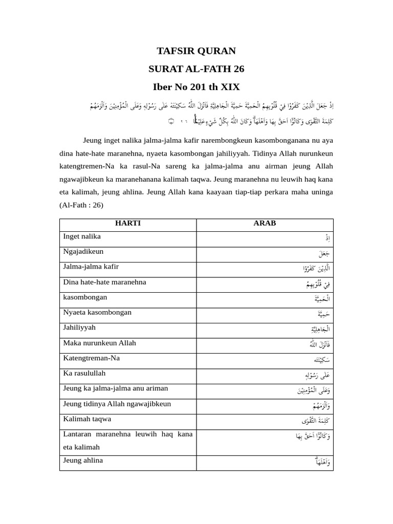Tafsir Quran Iber Al Fath Ayat 26 | PDF