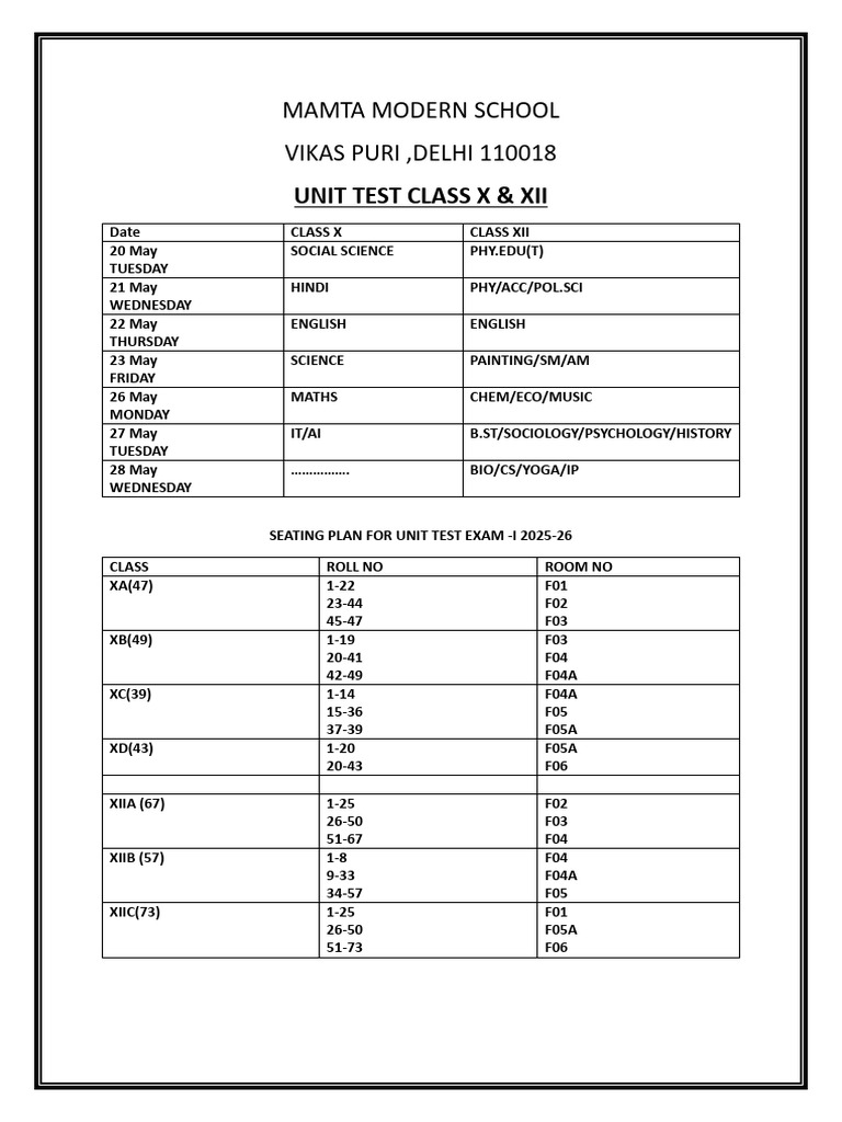 X and Xii Seating Plan | PDF
