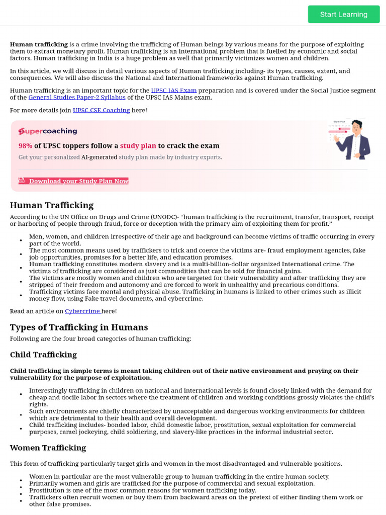 Human Trafficking - Causes, Consequences, Related Issues Notes | PDF