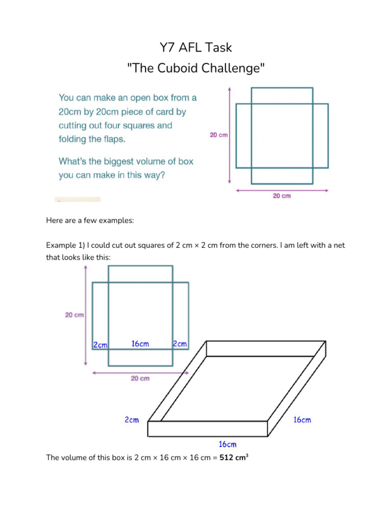 Maximizing Cuboid Volume Challenge | PDF
