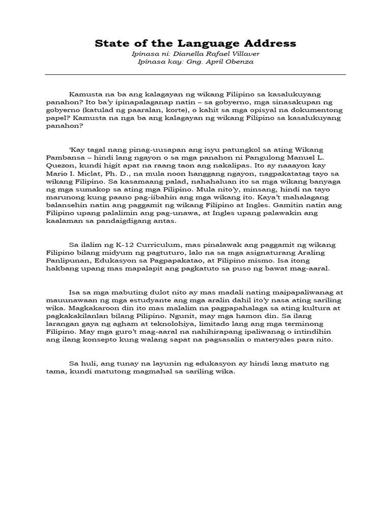 State of The Language Address | PDF