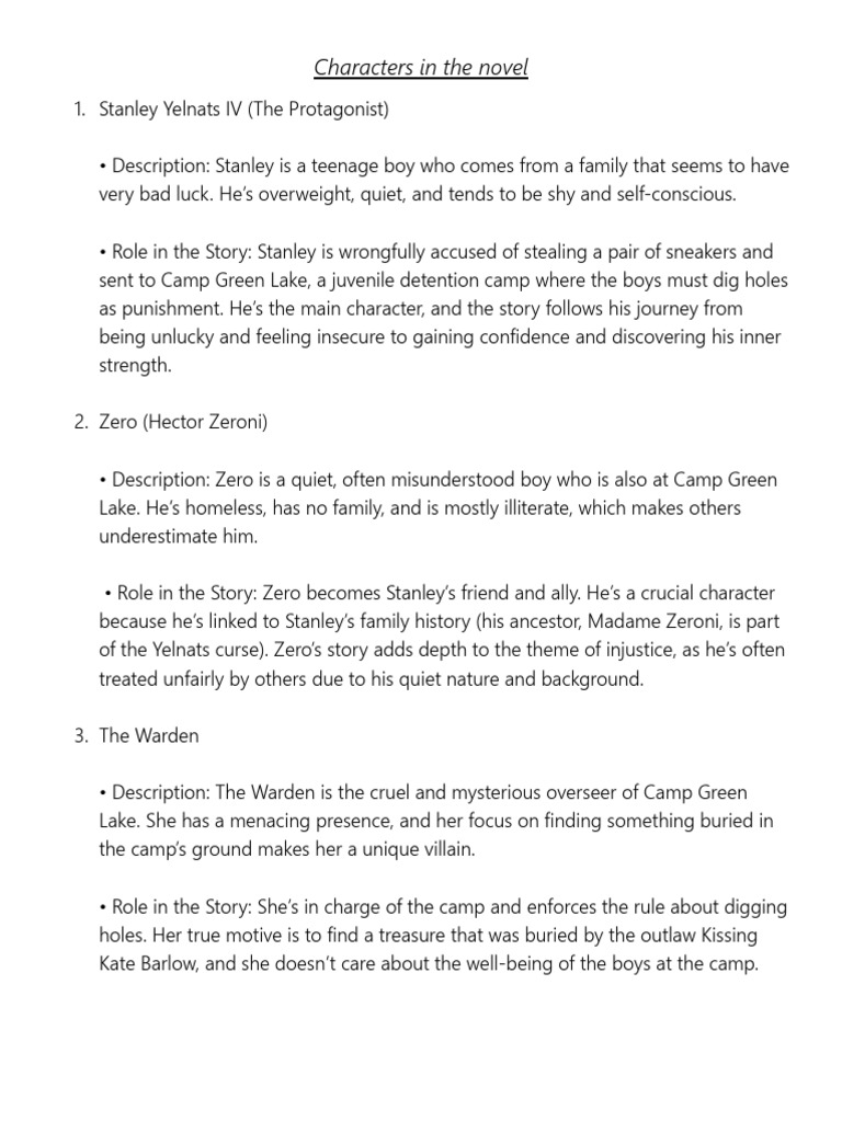 Characters in The Novel | PDF