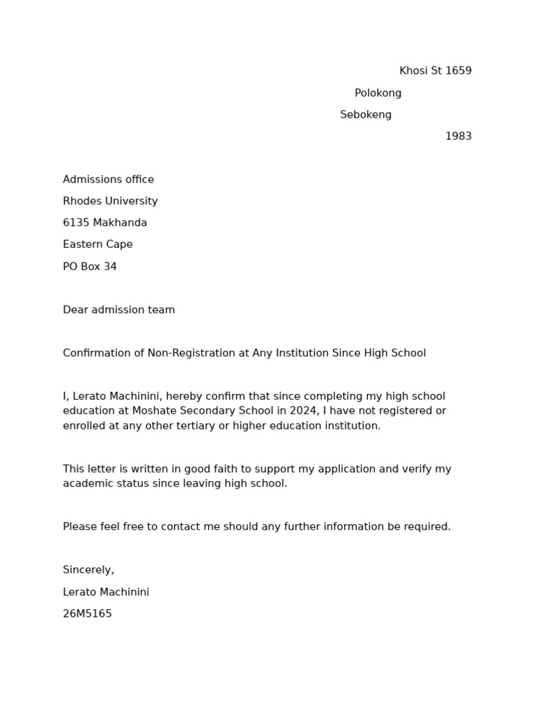 Confirmation of Non-Registration Letter | PDF
