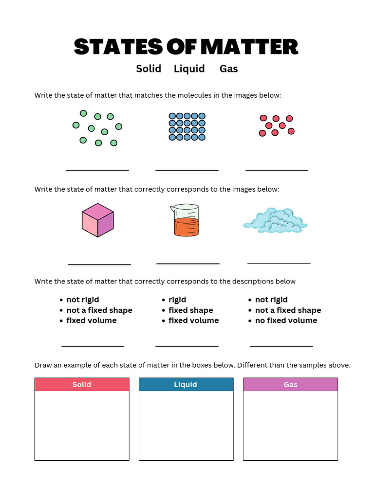 5th Grade Properties of Matter Worksheet | PDF