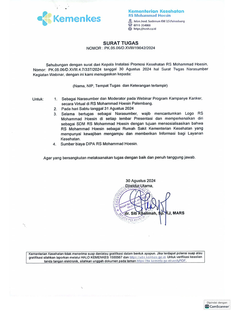 Surat Tugas Narsum Webinar 31 Agustus | PDF