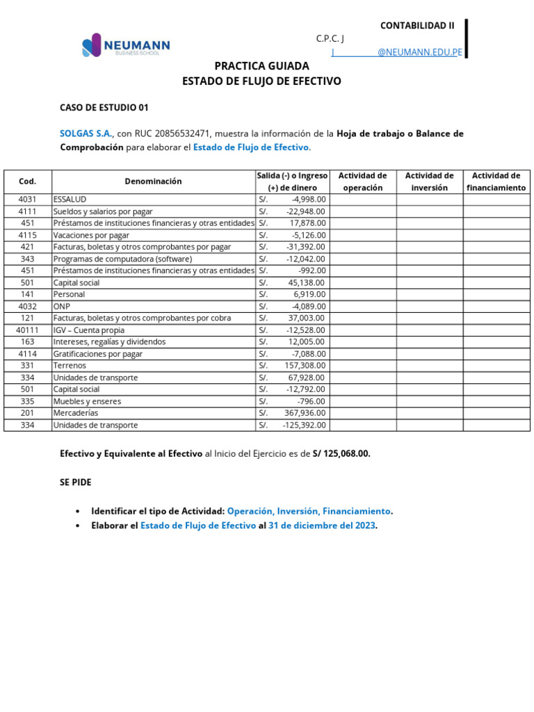 Sesión 19-20 - El Estado de Flujos de Efectivo - Practica Guiada | PDF | Dividendo | Activo ...