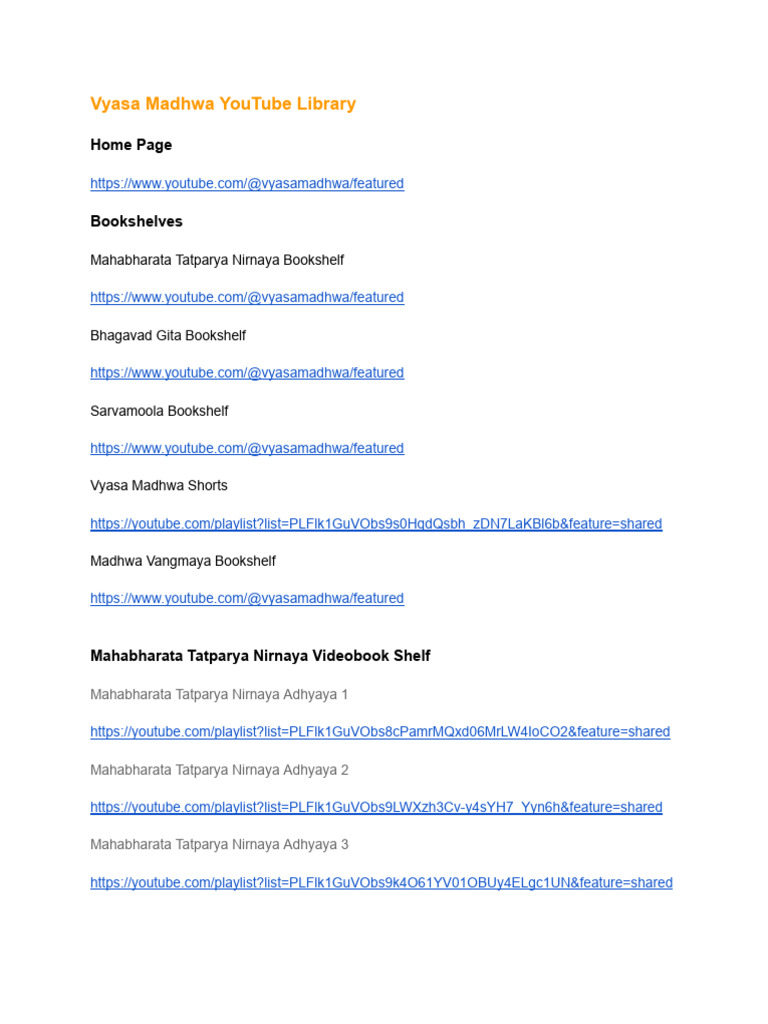 Vyasa Madhwa YouTube Resources | PDF | Bhagavad Gita | Mahabharata