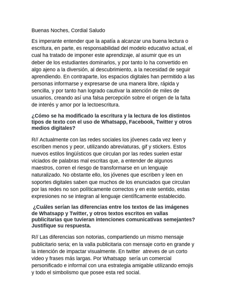 Impacto de Redes Sociales en Lectura y Escritura | PDF | Escritura ...