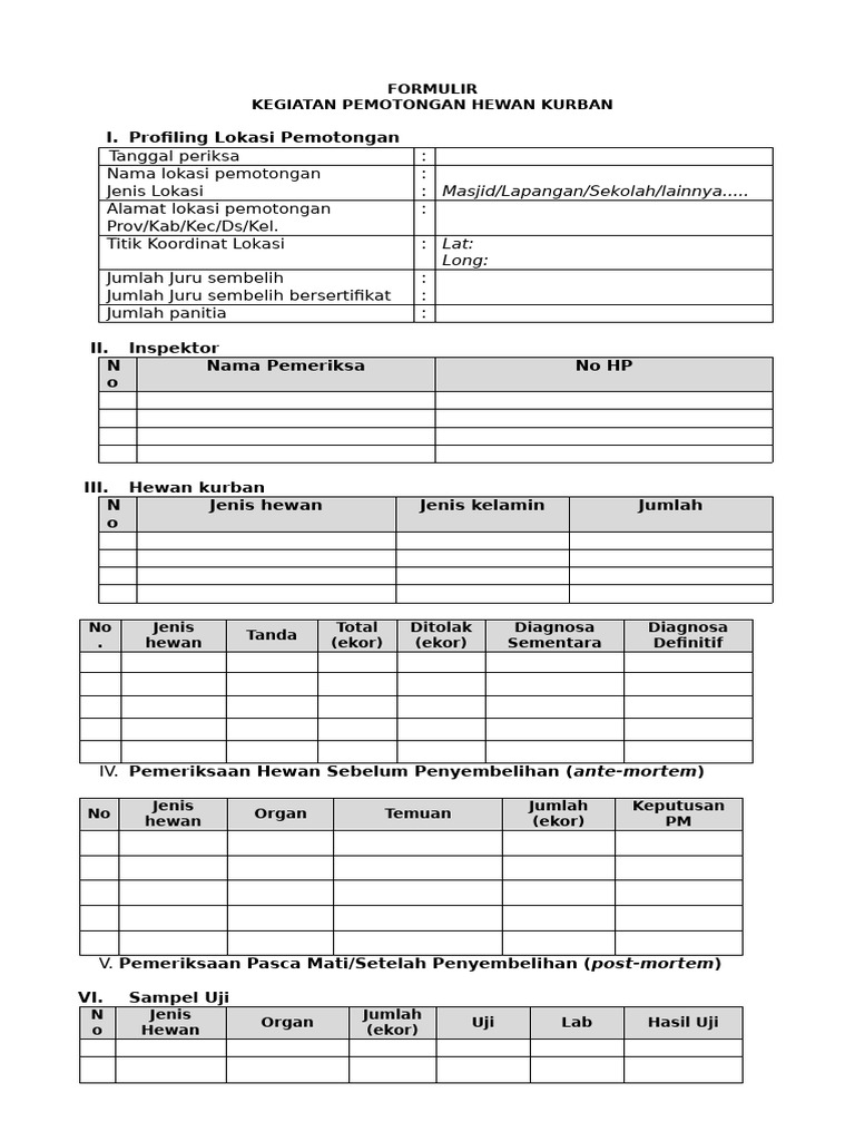 Form Pemotongan Hewan Kurban 2025 | PDF