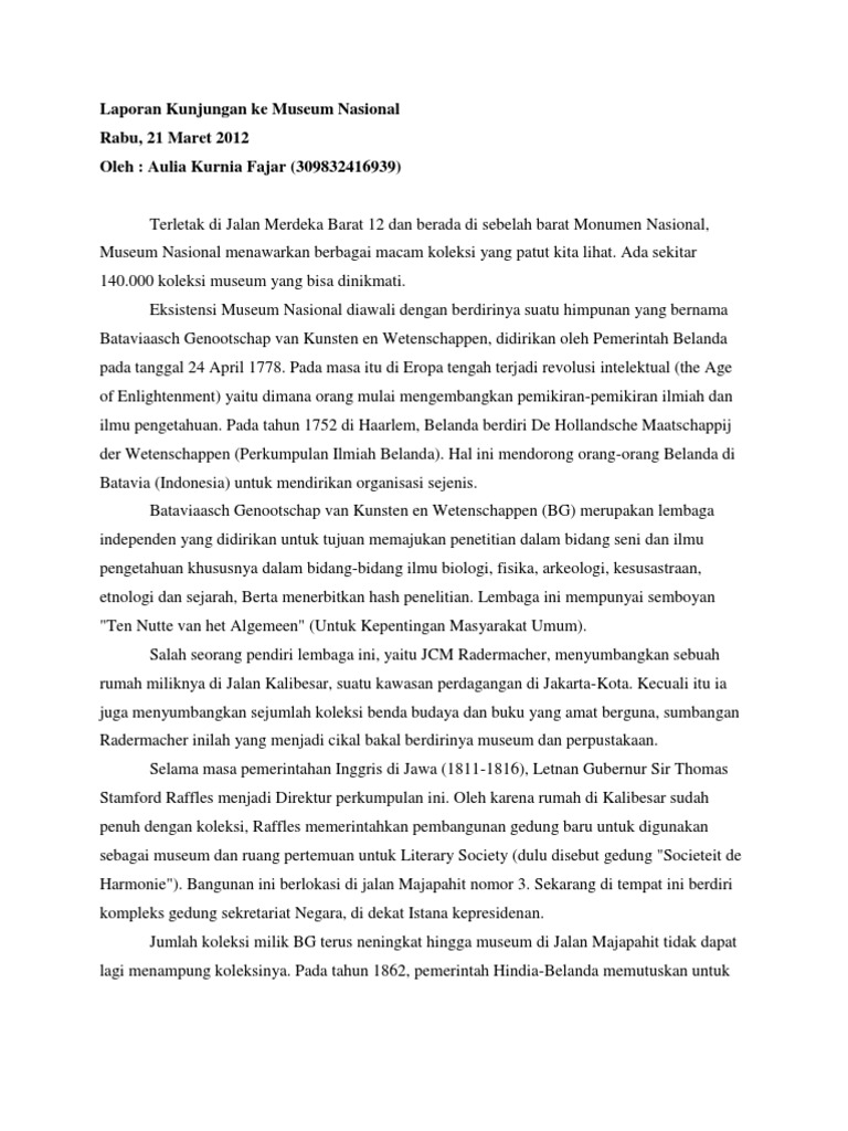 Laporan Kunjungan Ke Museum Nasional | PDF