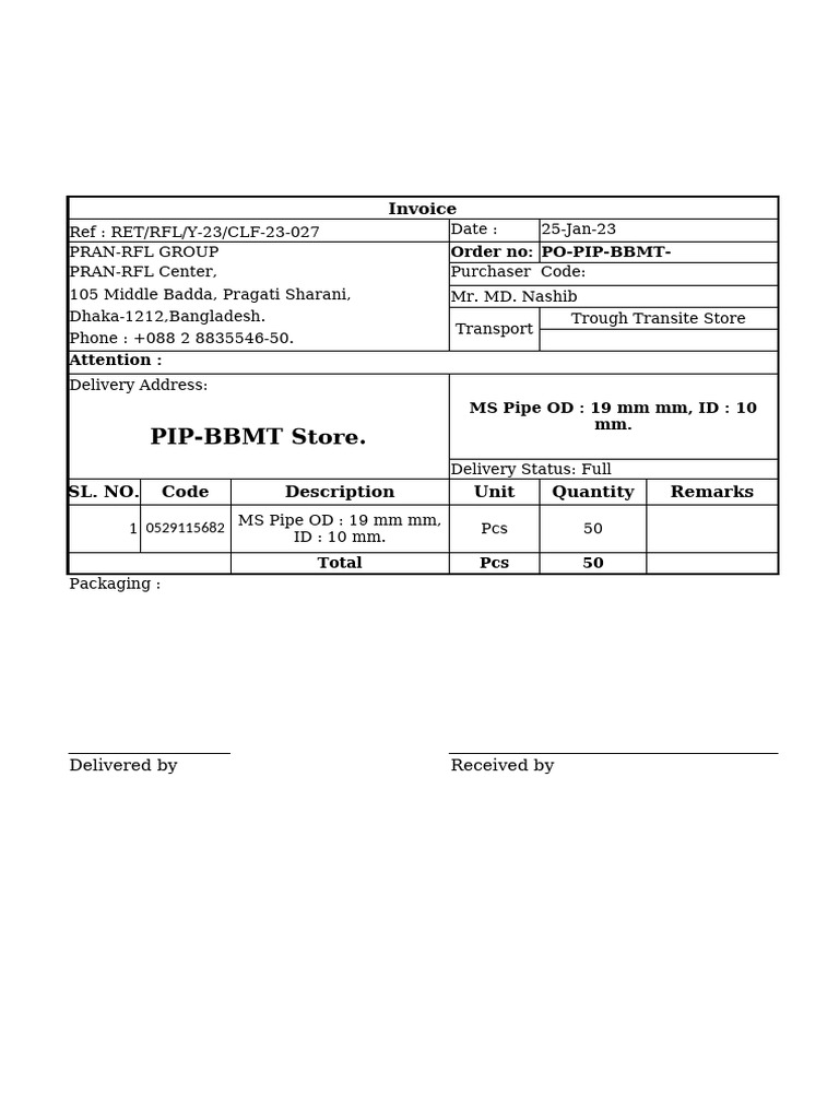 23-027 - Invoice - MS Pipe L-390mm | PDF