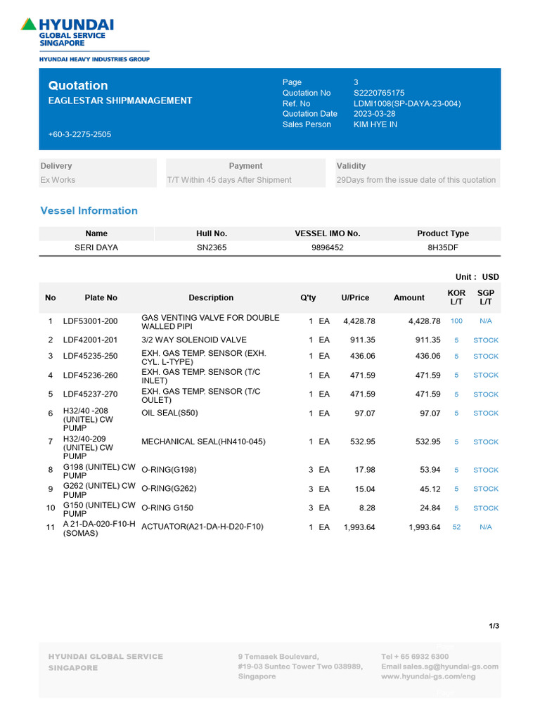 Spare Parts Quotation for Vessel | PDF | Breach Of Contract | Private Law