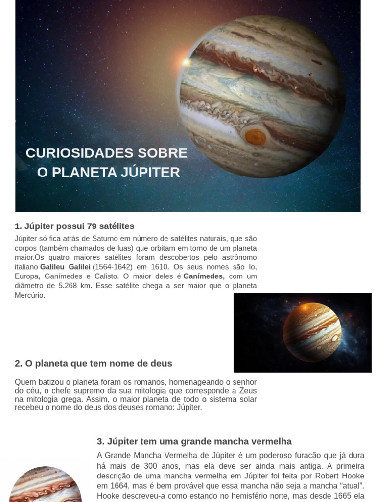 Curiosidades Sobre o Planeta Júpiter | PDF | Júpiter | Satélite natural