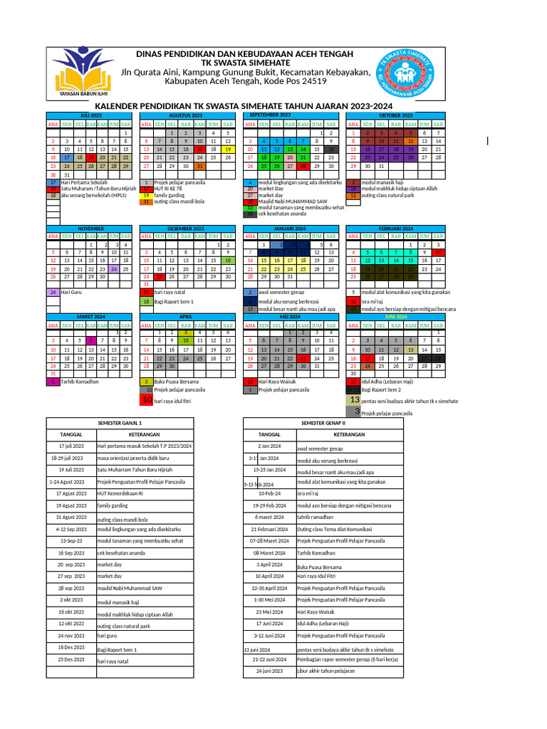 Kalender Pendidikan TK 2023-2024 | PDF
