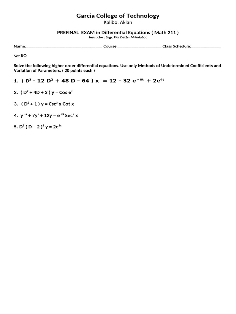 Final Exam in Math 211 | PDF