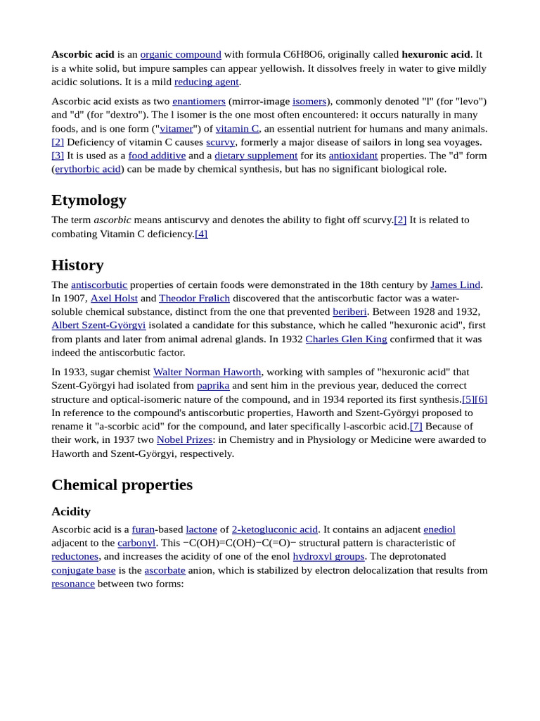 Ascorbic Acid Chemistry | PDF | Organic Compounds | Chemistry