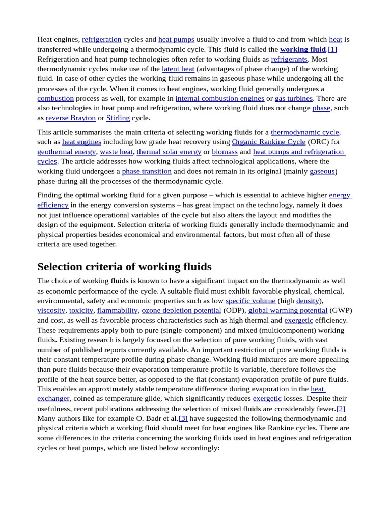 Working Fluid Selection for Heat Engines | PDF | Scientific Phenomena | Physical Phenomena