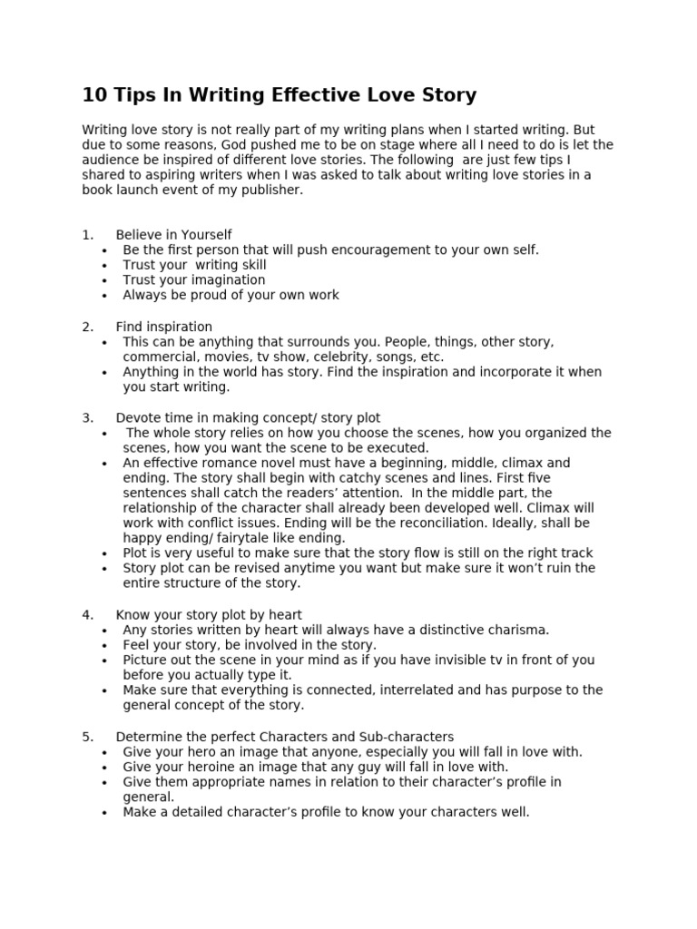 Tips for Writing a Love Story | PDF | Romance Novels