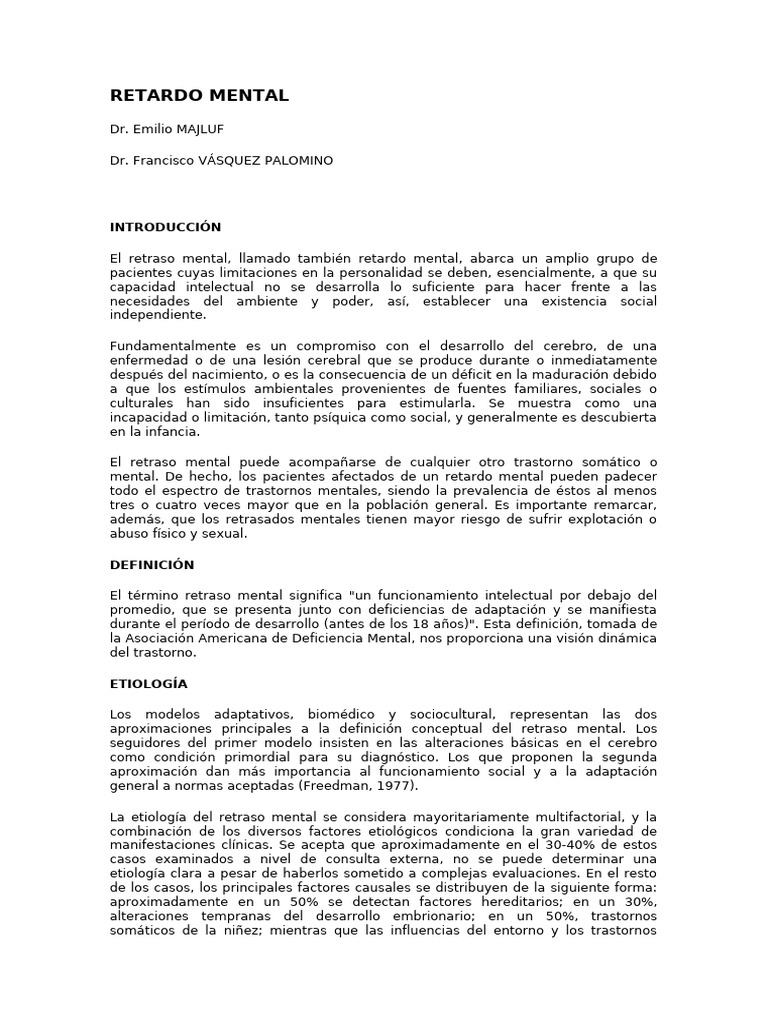 Retraso Mental: Definición y Causas | PDF | Discapacidad intelectual ...