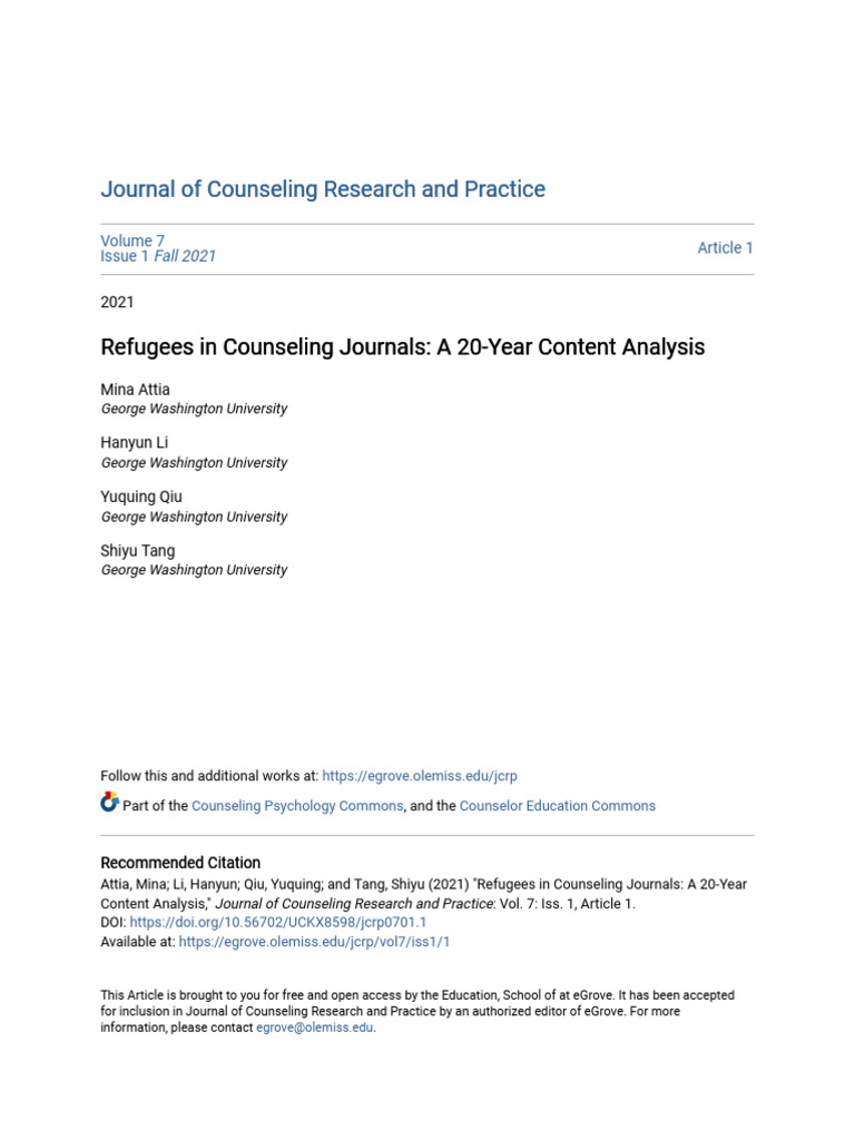 20-Year Analysis of Refugees in Counseling | PDF | Refugee ...