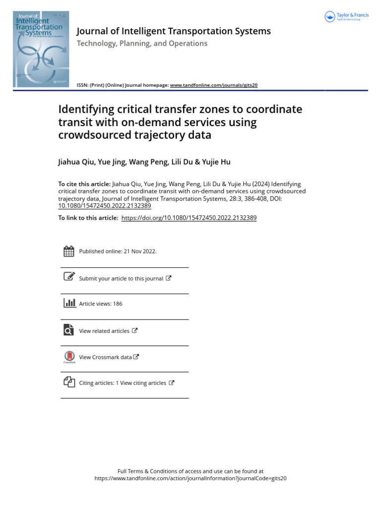 Identifying Critical Transfer Zones To Coordinate Transit With On-Demand Services Using ...