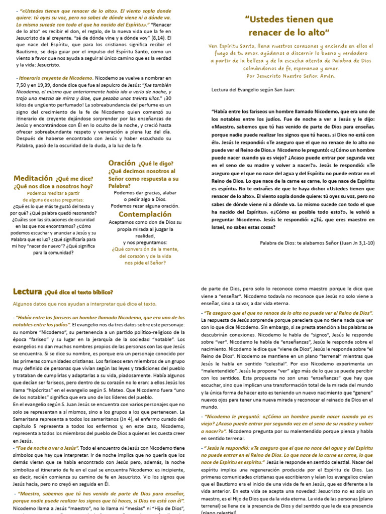 Lectura Orante JN 3,1-10 Nicodemo Díptico | PDF | Jesús | Oración