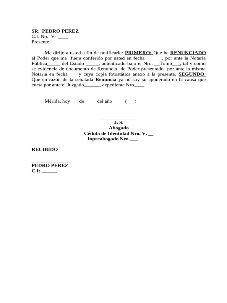 Notificacion Renuncia de Poder Abogado | PDF