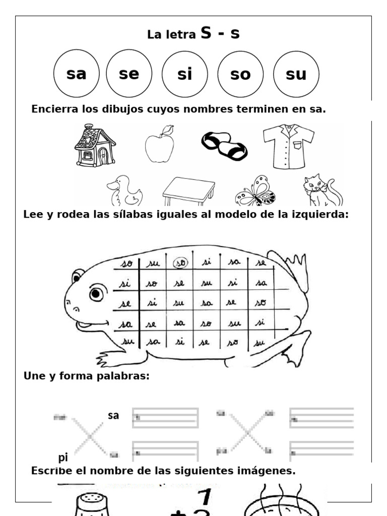 Actividades de lectura con la letra S | PDF