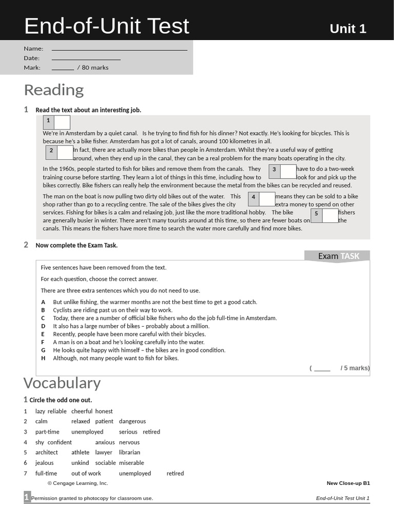 Bike Fishing in Amsterdam: Unit 1 Test | PDF
