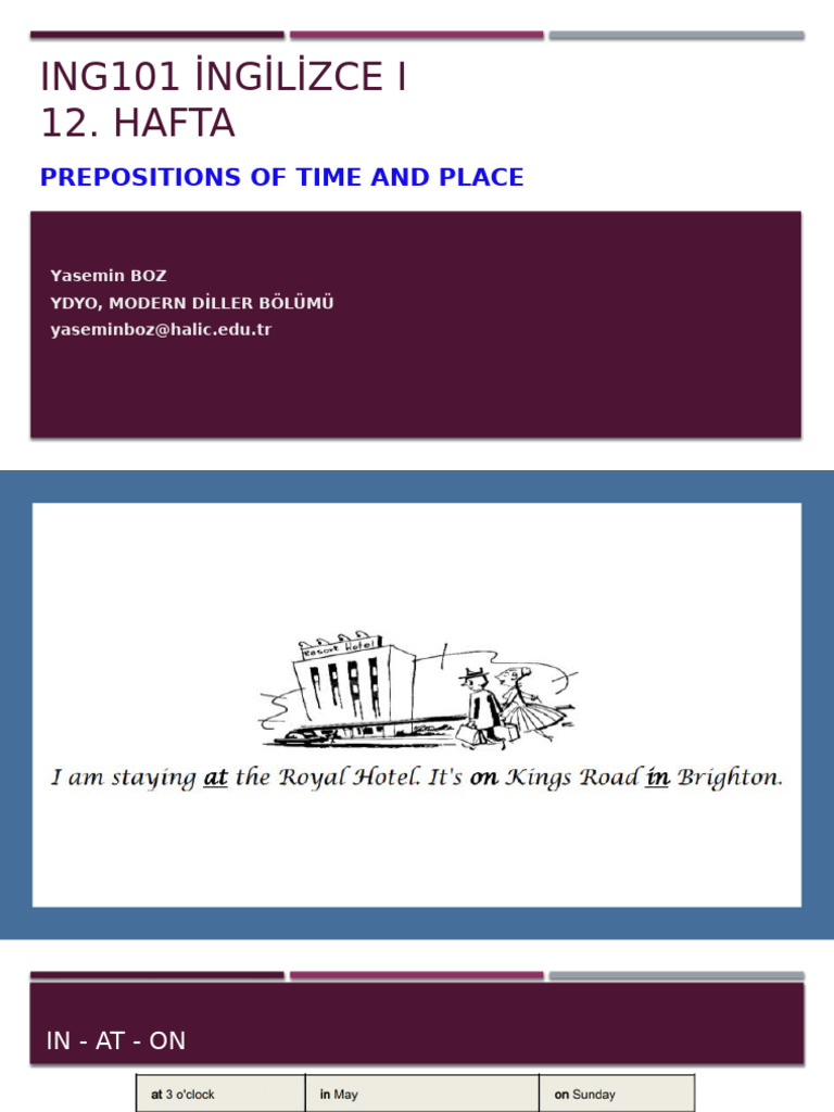 Prepositions of Time and Place 2 | PDF