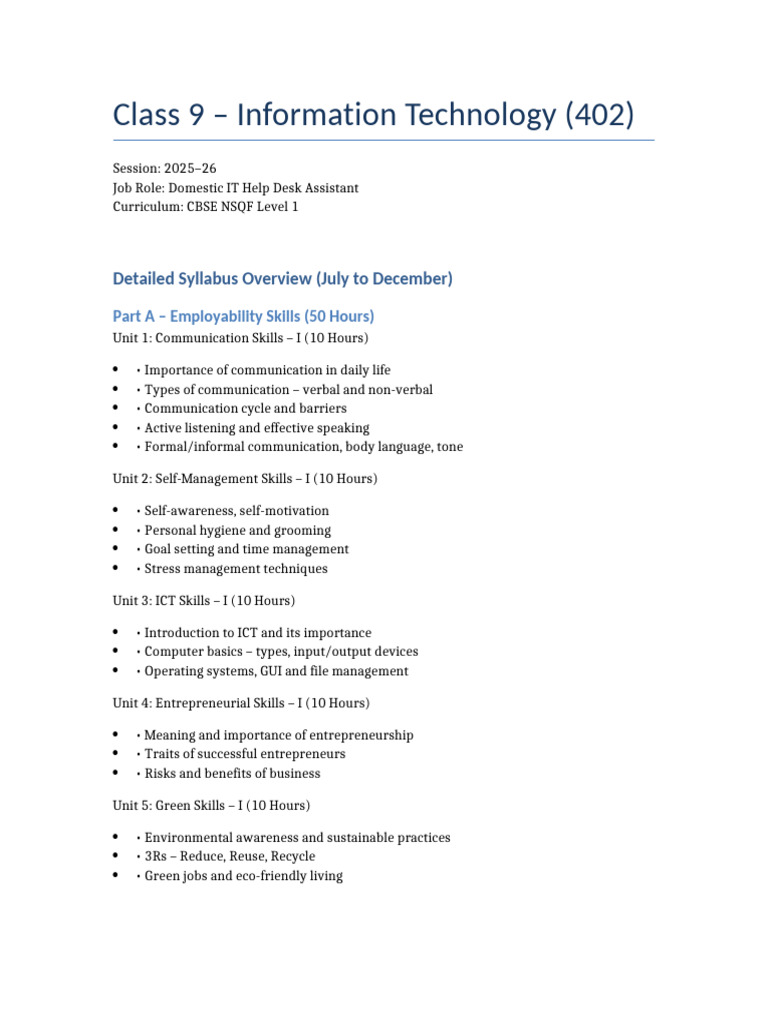 Class9 IT402 Syllabus Details | PDF