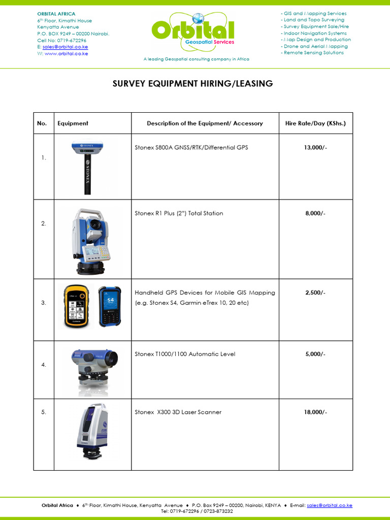 Survey Equipment Hire in Kenya | PDF